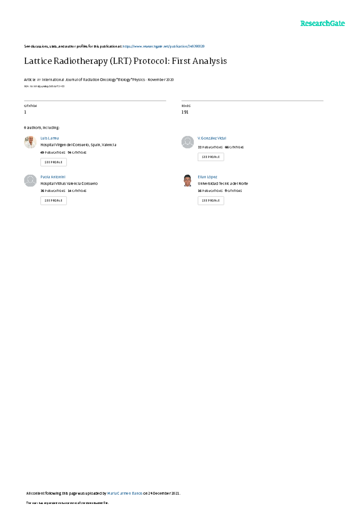 Lattice Radiotherapy LRT Protocol First Analysis - See discussions ...