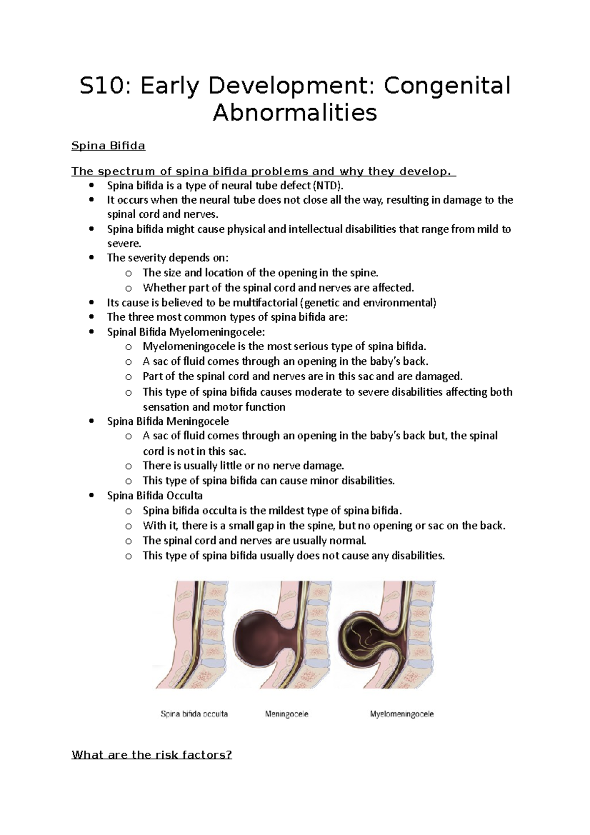 Congenital abnormalities - S10: Early Development: Congenital ...