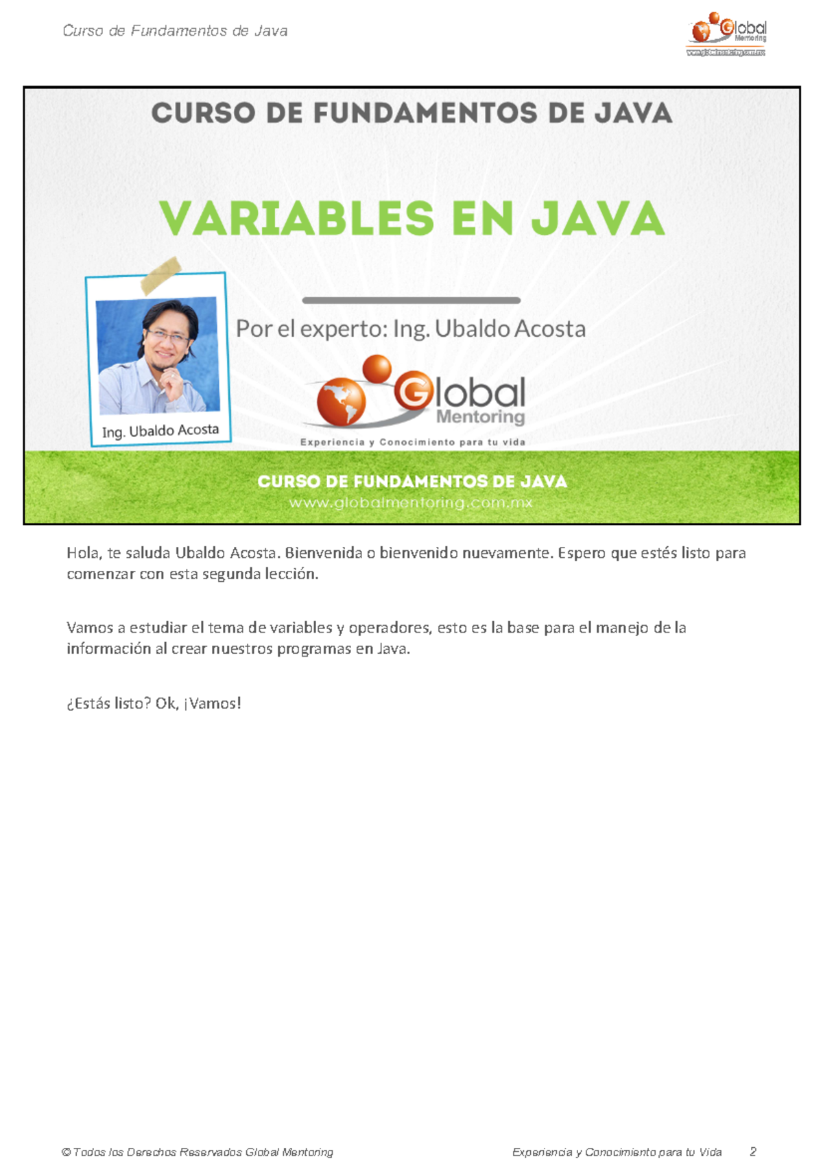 01-Variables Java - asdahdkgbahjkdgbkjada - Hola, te saluda Ubaldo Acosta. Bienvenida o ...