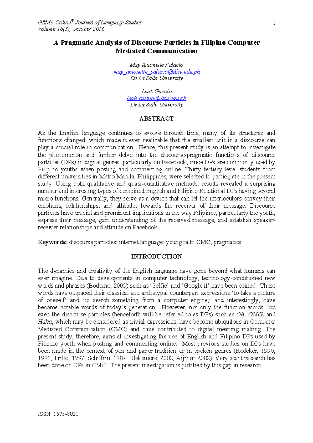 Discourse Particles Ed573079 Volume 16 3 October 2016 1 A Pragmatic Analysis Of Discourse