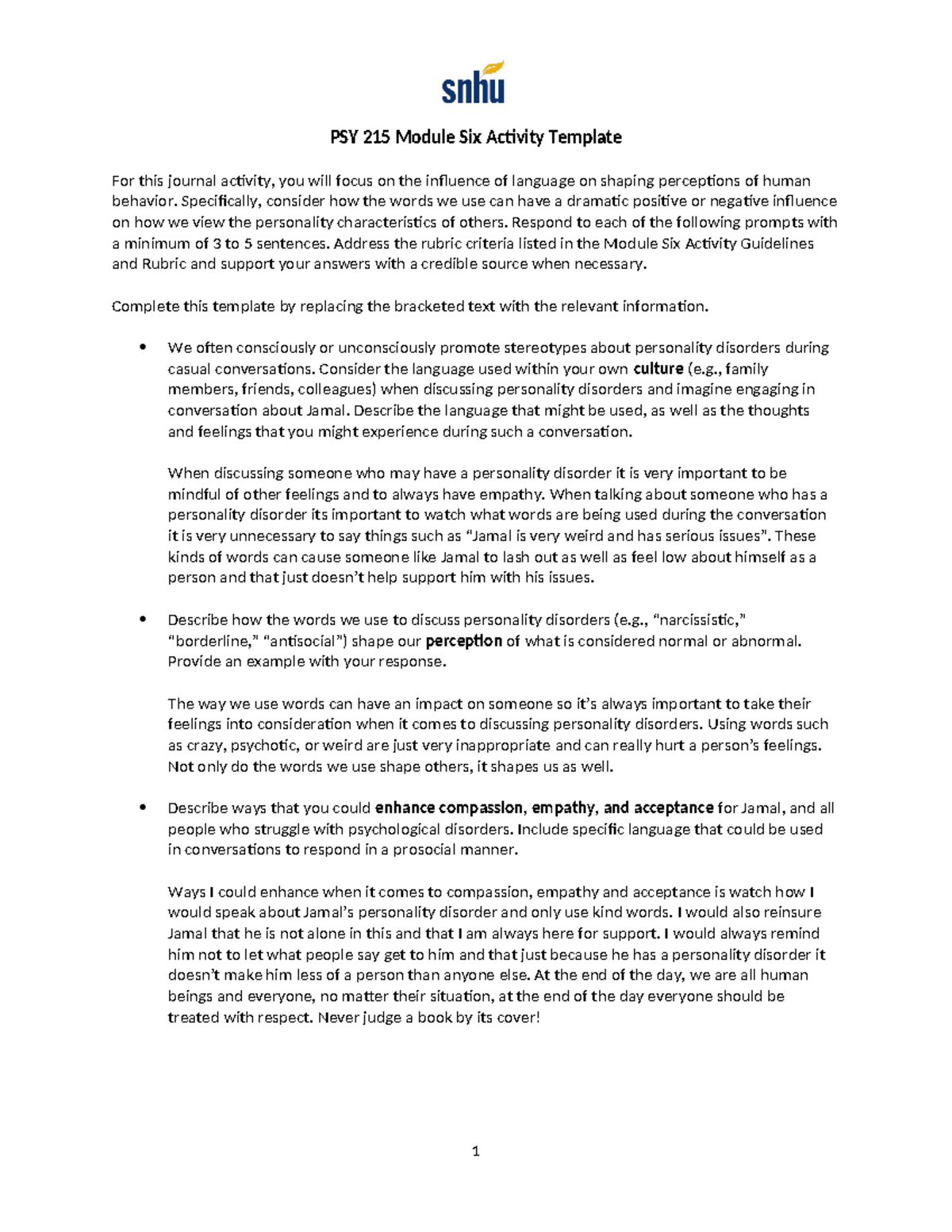 PSY 215 Module Six Activity Template - PSY 215 Module Six Activity ...
