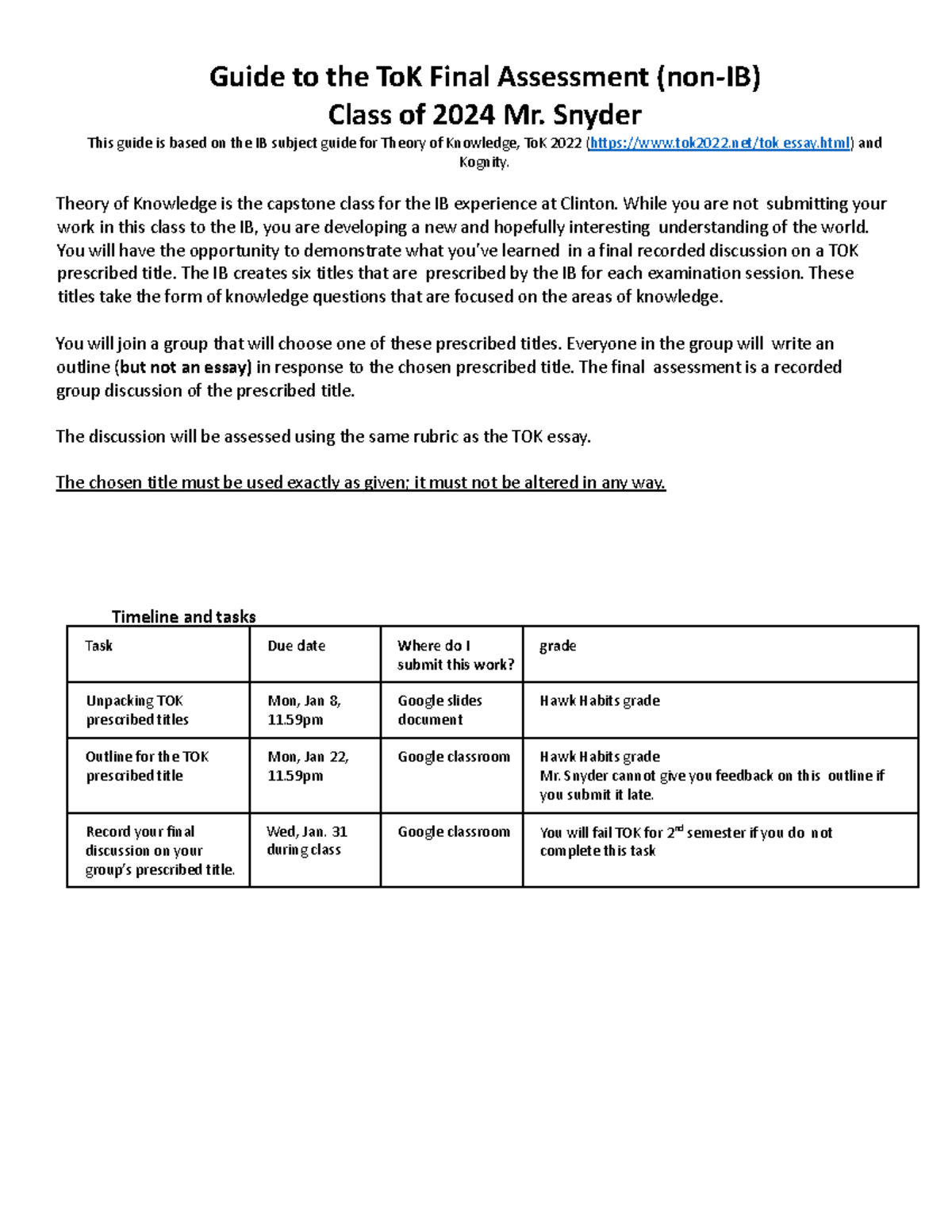 Guide to the TOK final assessment class of 2024 - Guide to the ToK ...