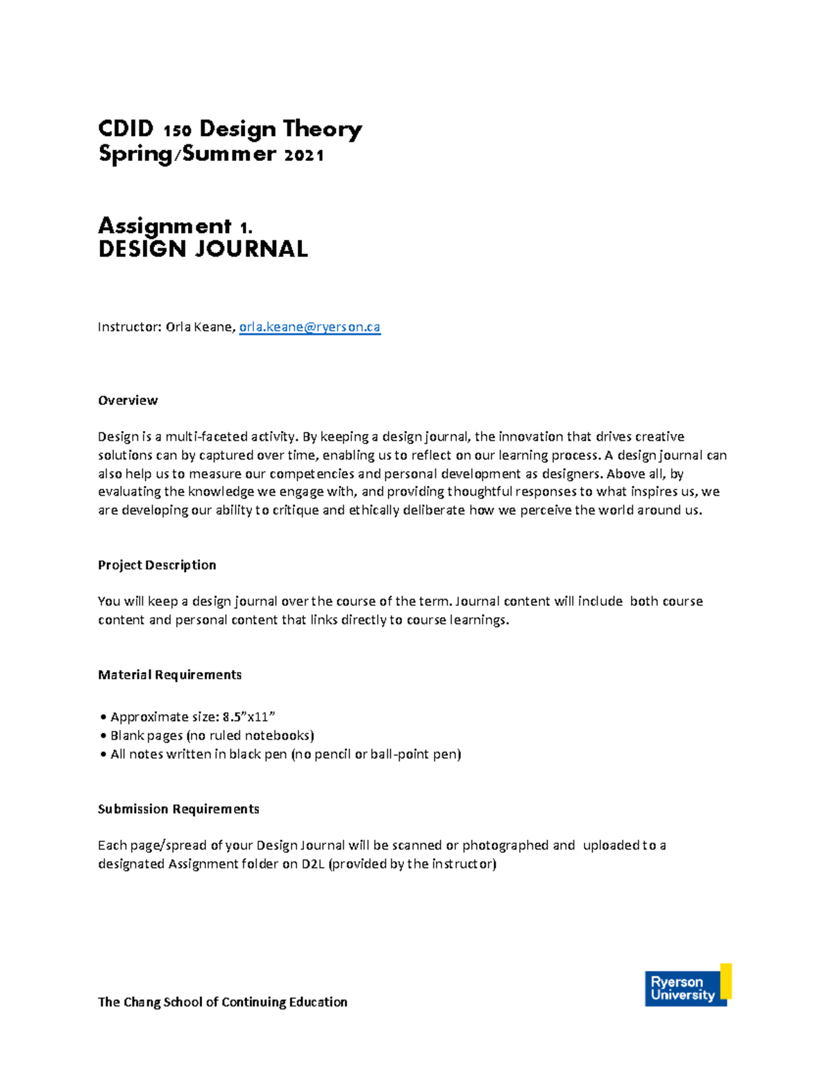 CDID 150 Assignment 1 - The Chang School of Continuing Education CDID ...