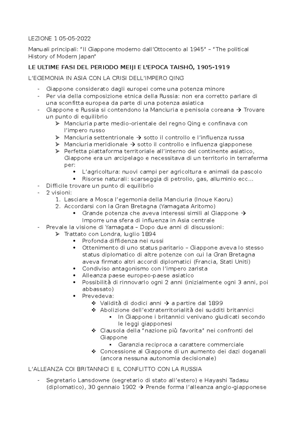 Appunti Storia del Giappone 2 - LEZIONE 1 05-05- Manuali principali ...