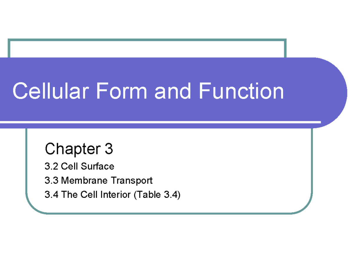 Chapter 3 CELL FORM AND Function Powerpoint - Cellular Form and Function Chapter 3 3 Cell ...