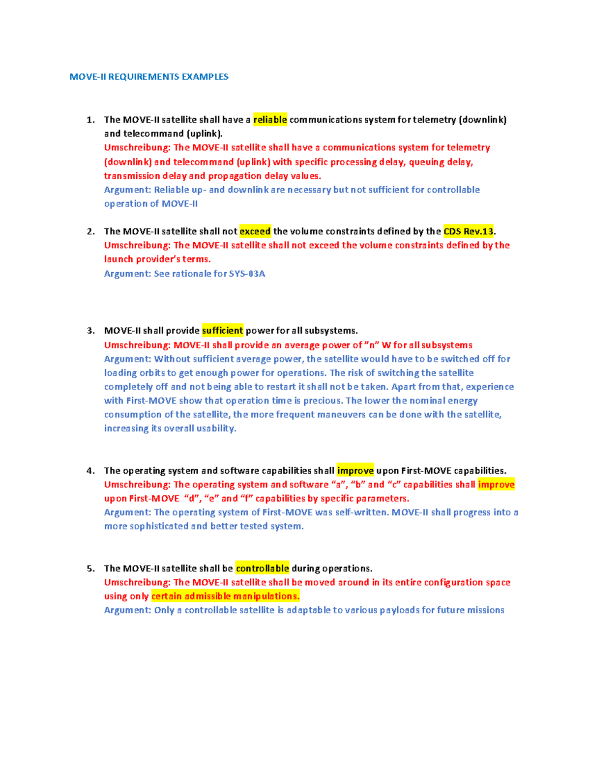 Homework Requirements - MOVE-II REQUIREMENTS EXAMPLES The MOVE-II ...