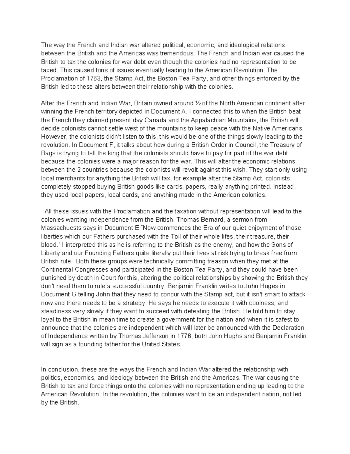 DBQ - dbq - The way the French and Indian war altered political ...