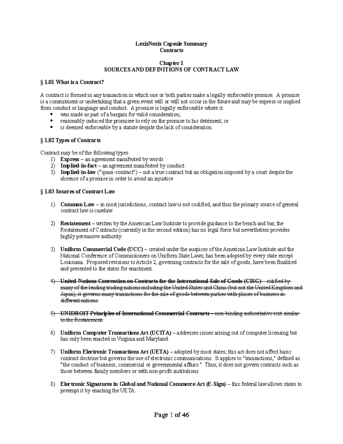 Contracts Outline - Overview of entire class by chapter. Can be used as ...