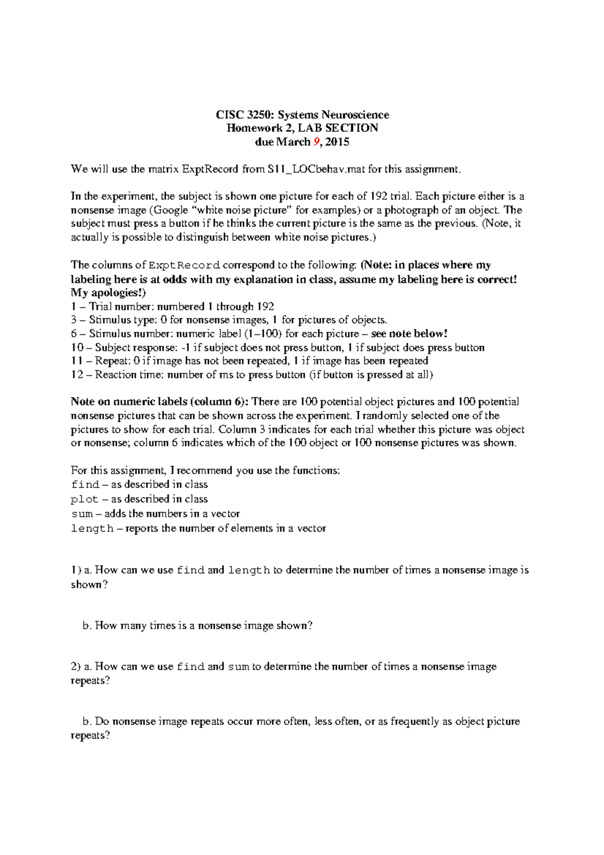 Hw2lab Homework Assignment 2 Lab Part Cisc 3250 Systems