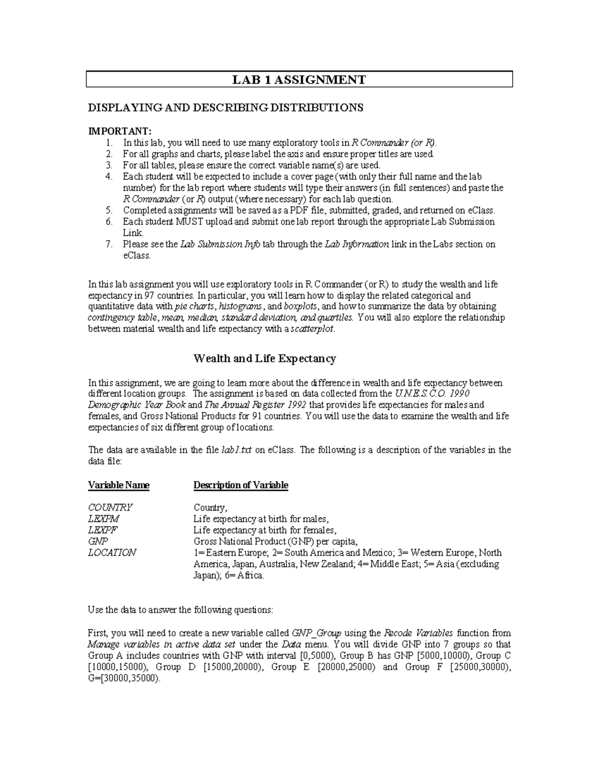 Lab 1 Assignment - LAB 1 ASSIGNMENT DISPLAYING AND DESCRIBING ...