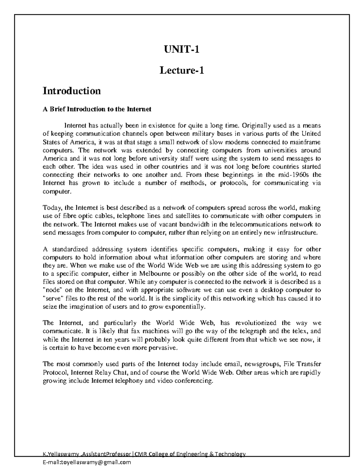 Html - unit1 - html notes - K ,AssistantProfessor|CMR College of ...