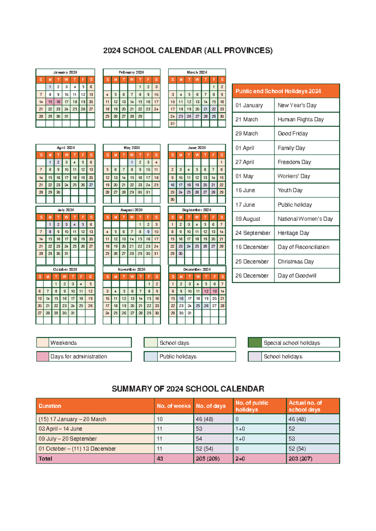 2024 School Calendar - 2024 SCHOOL CALENDAR (ALL PROVINCES) Weekends ...