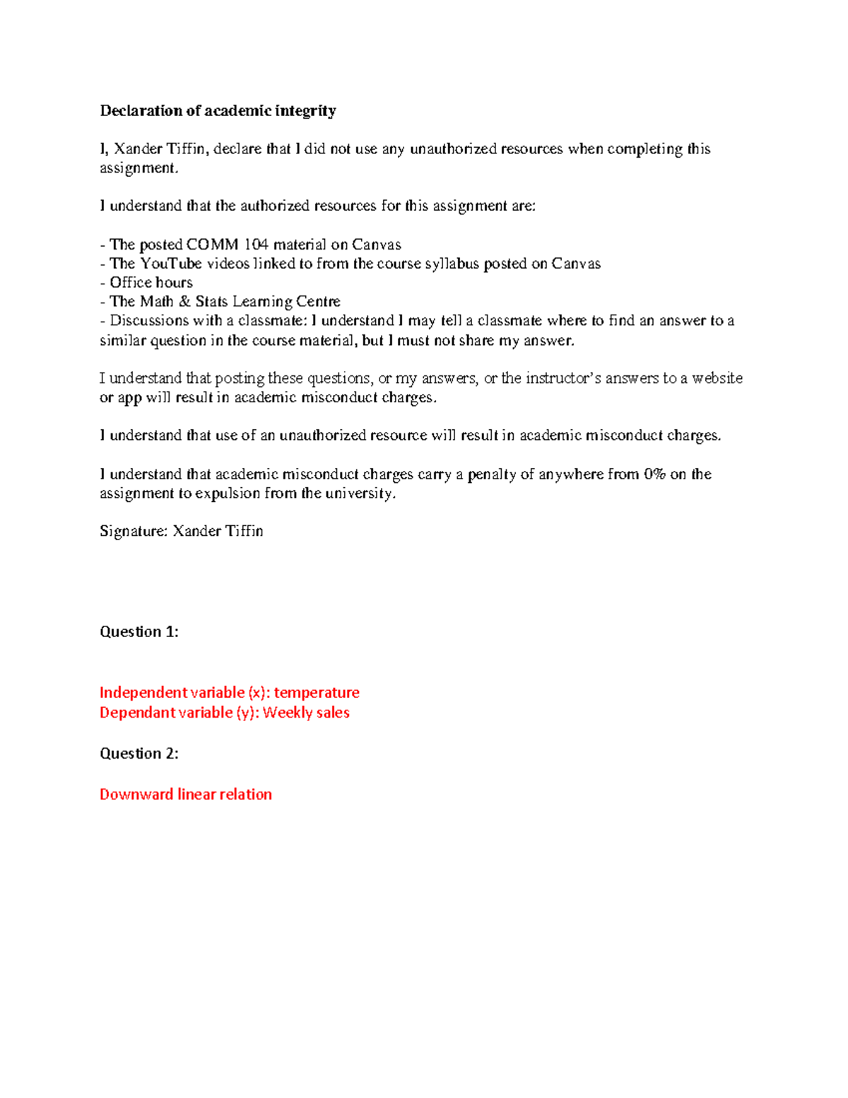 207 Assignment 2 - 100% correct - Declaration of academic integrity I ...