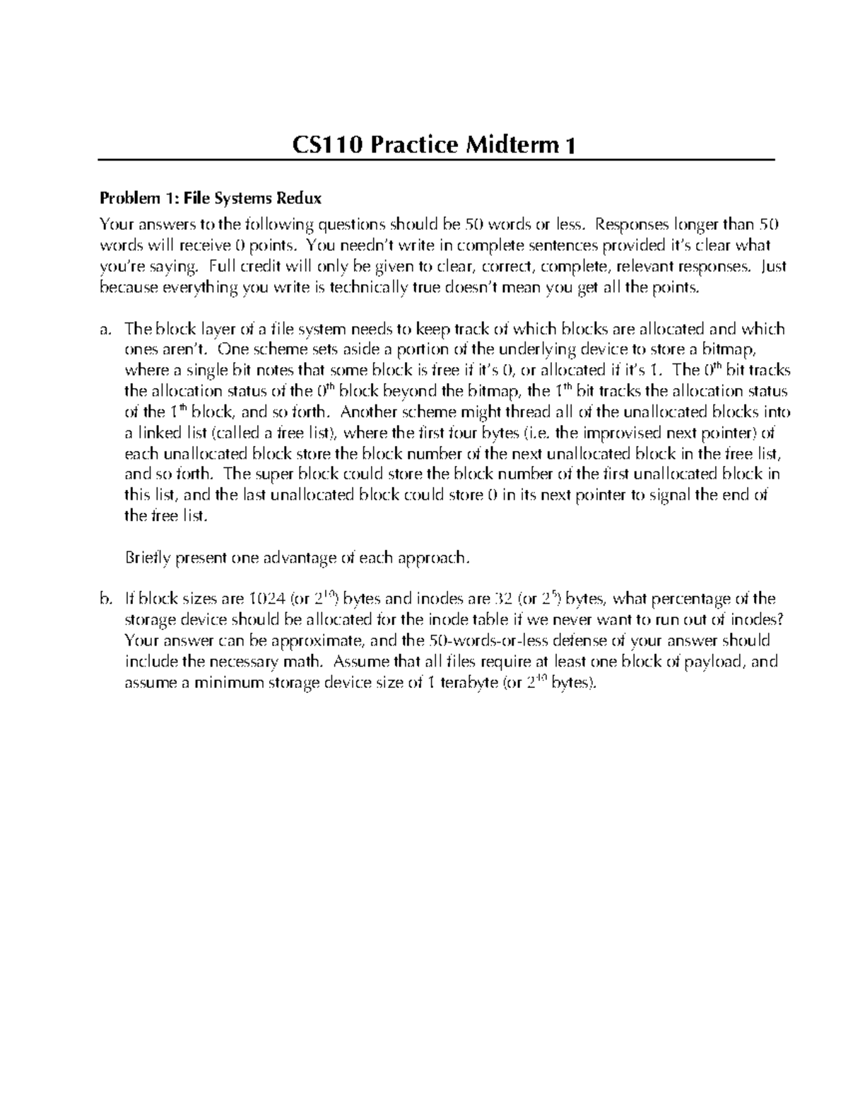 Practice-Midterm-1 - computer science exam - Spring 2015 May 5 th ...