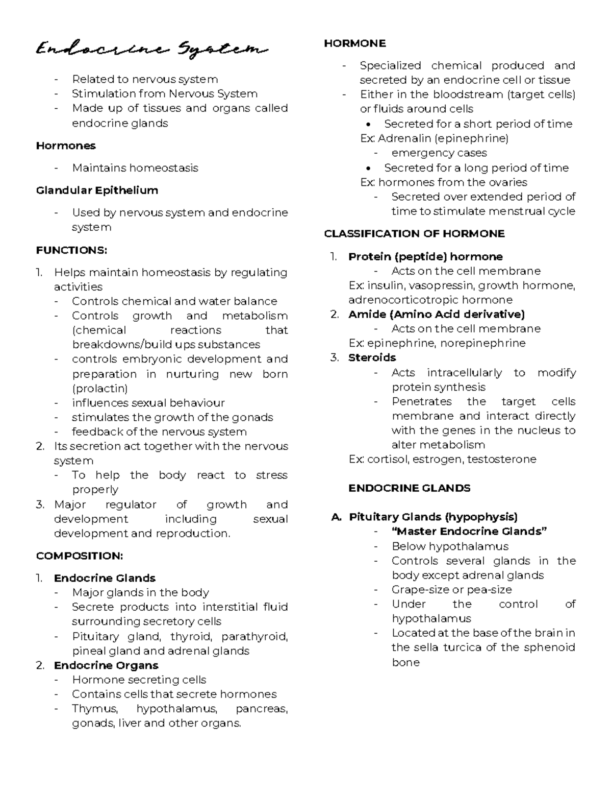 Endocrine System Lecture Notes That Might Help You To Review And