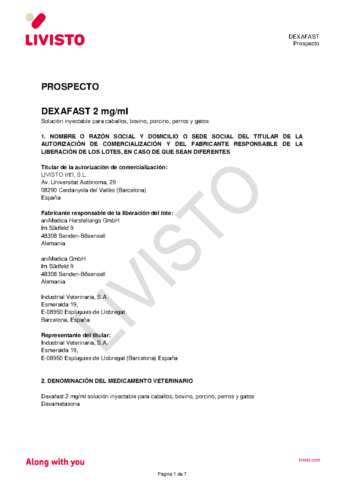 Dexafast ESP - Apuntes 1 - Prospecto livisto PROSPECTO DEXAFAST 2 mg/ml ...