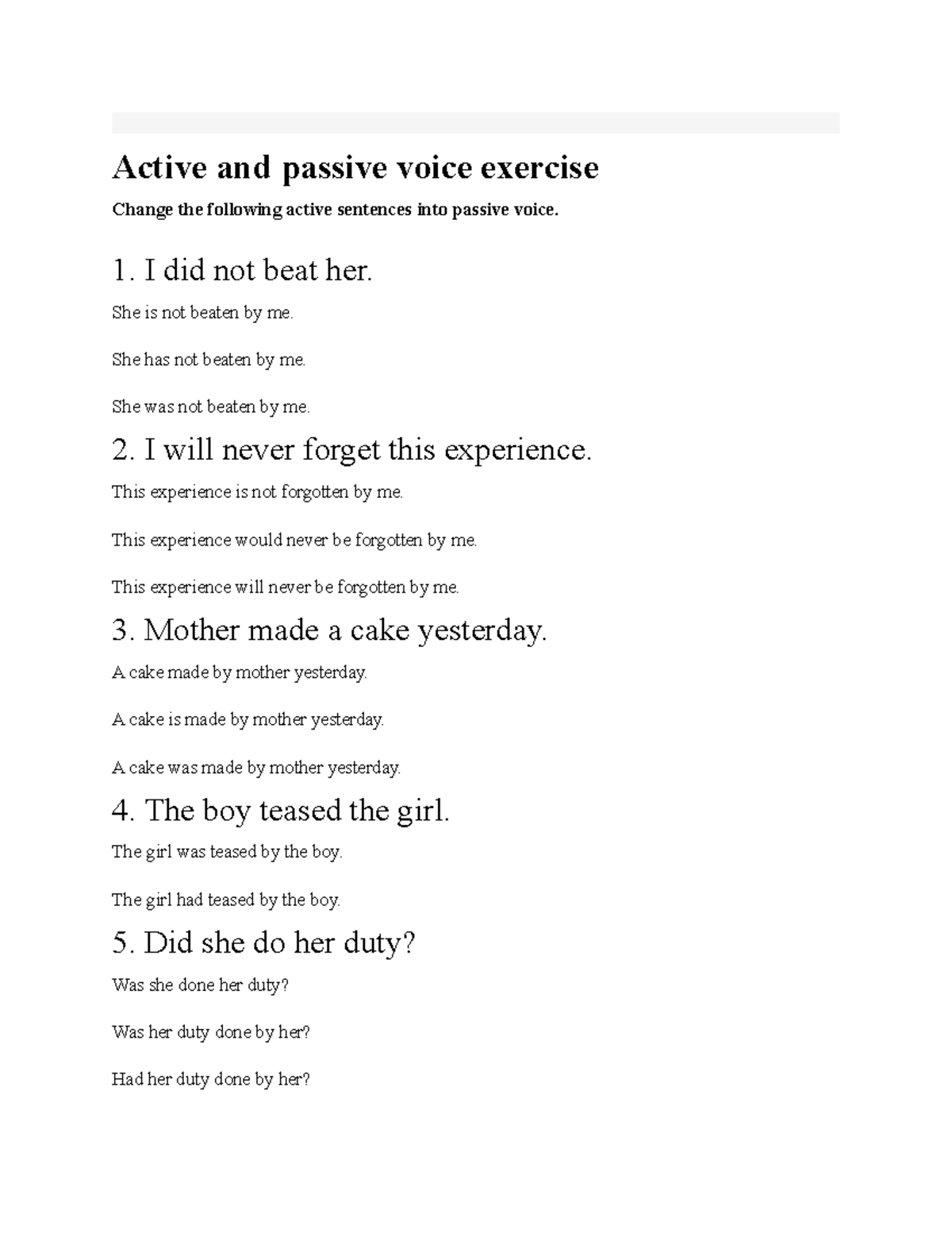 Passive and active exercise. - Active and passive voice exercise Change ...