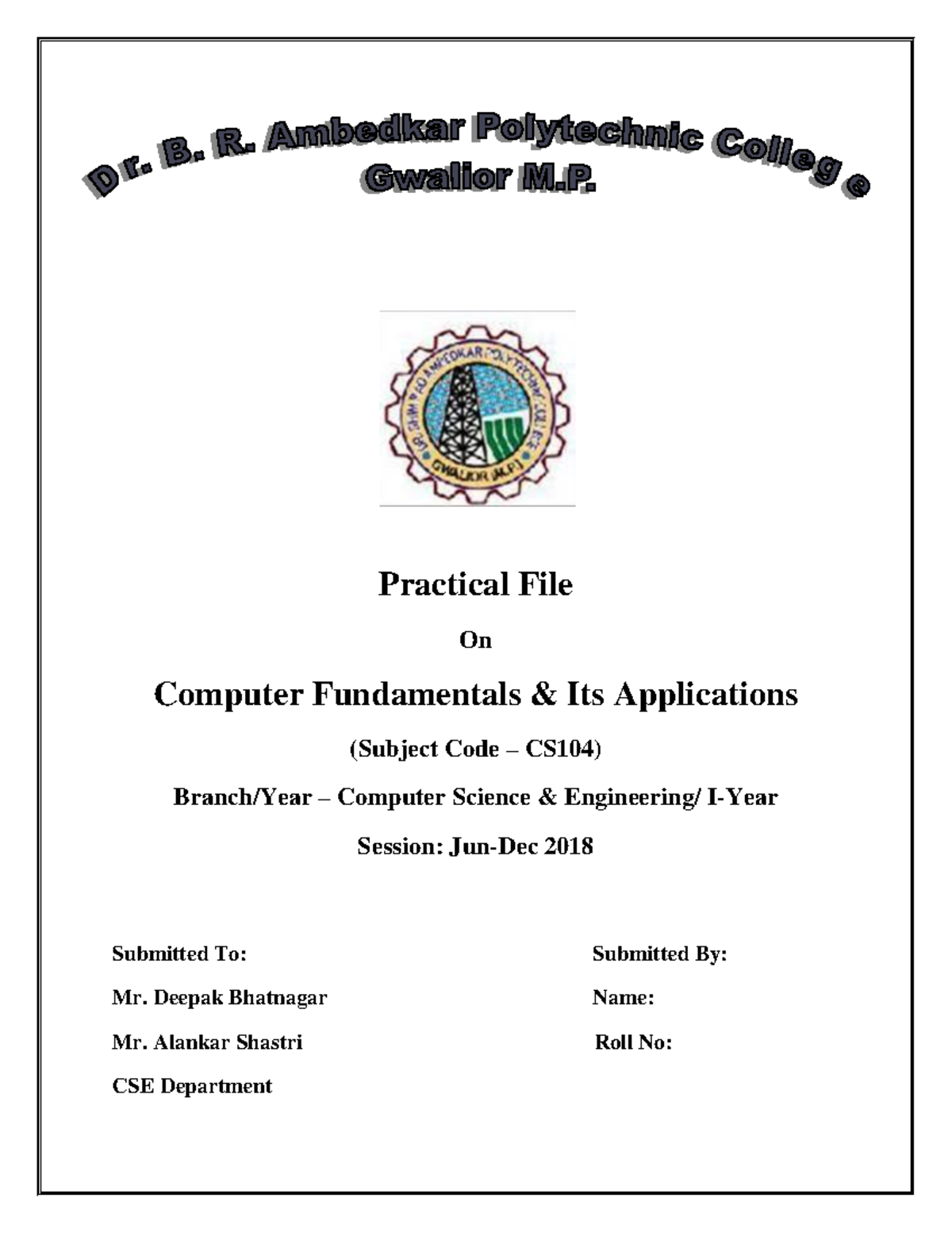 2018 1204071417842813 - Practical File On Computer Fundamentals & Its ...