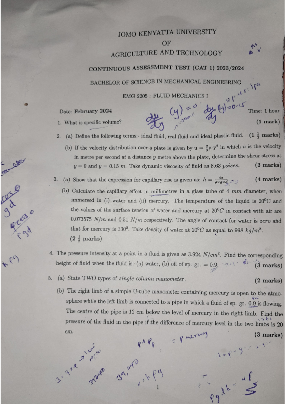EMG 2205 Fluid Mechanics 1 - Mechanical engineering - Studocu