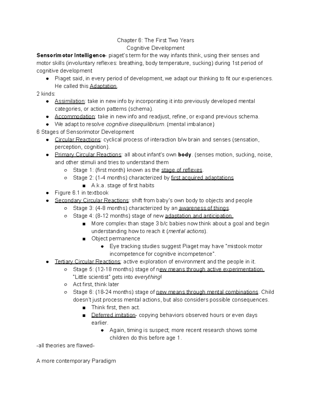 Lecture 10 ch 6 - Chapter 6: The First Two Years Cognitive Development ...