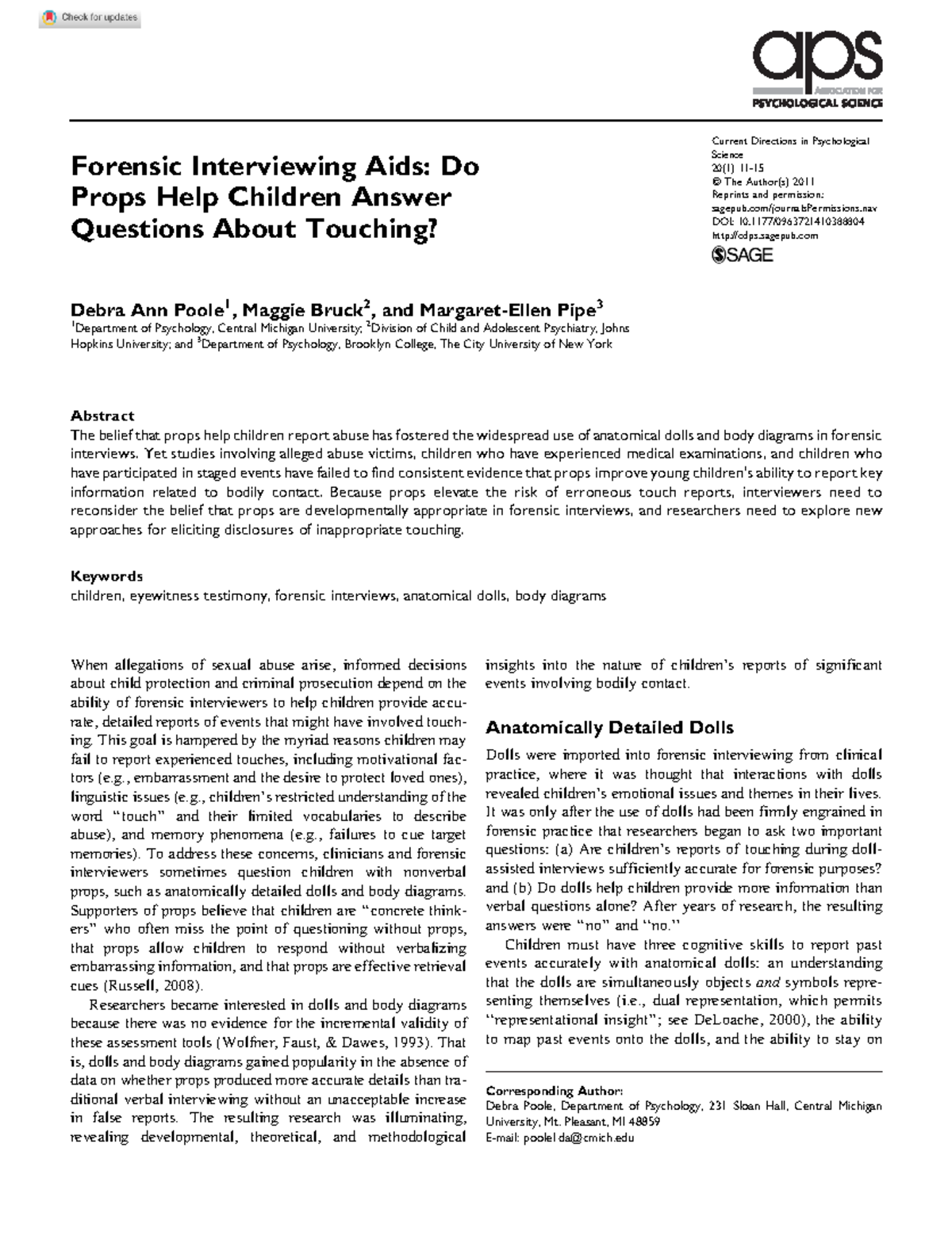 Forensic Interviwing Aids- Pool et al - Forensic Interviewing Aids: Do ...