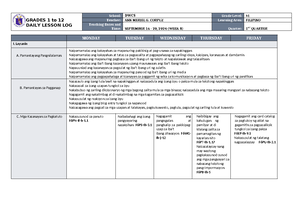 DLL Mapeh 6 Q1 W8 - lesson log - GRADES 1 to 12 DAILY LESSON LOG School: DWCS Grade Level: VI ...