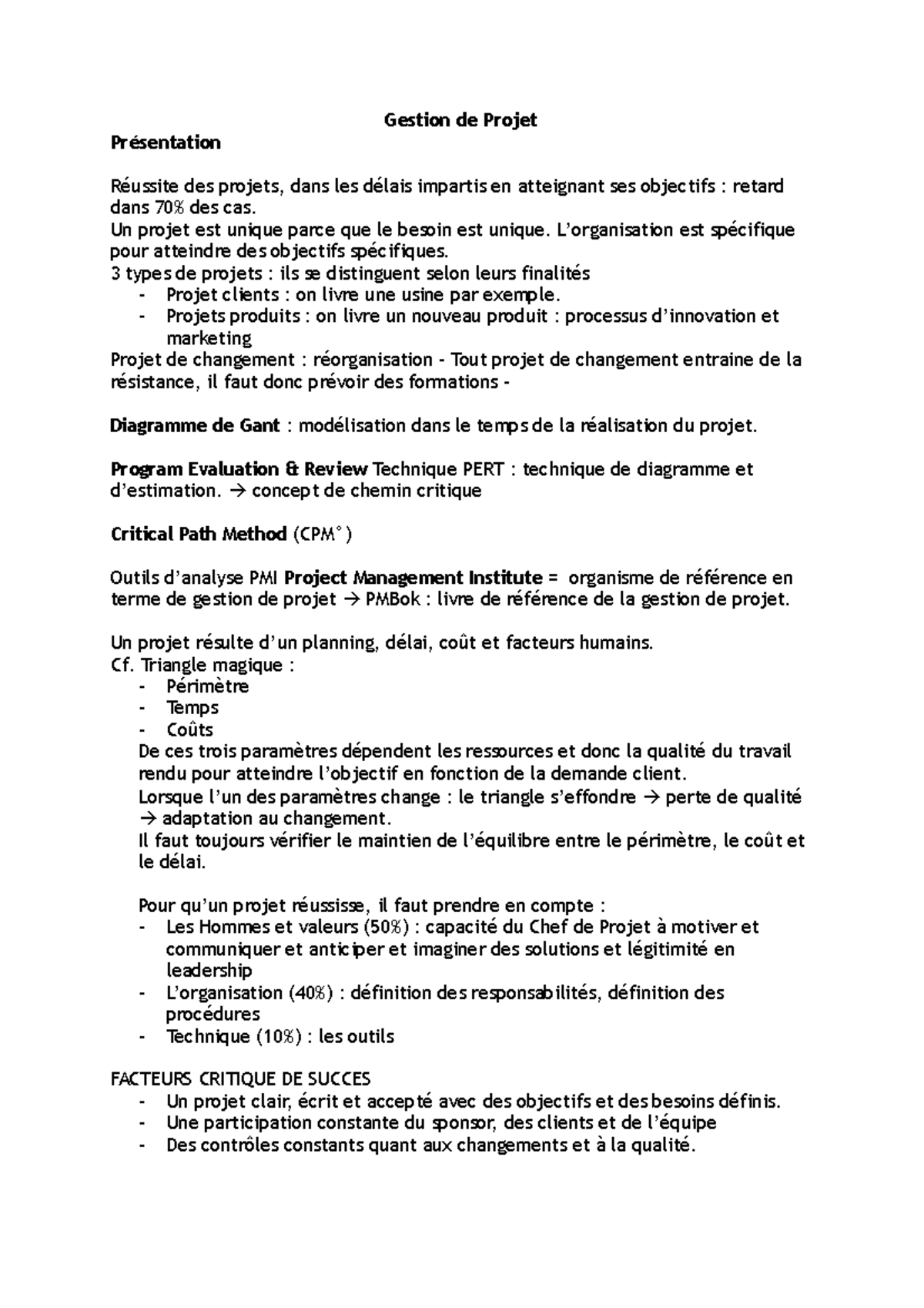 Gestion-de-Projet - Notes de cours Toute la matière - Gestion de Projet ...