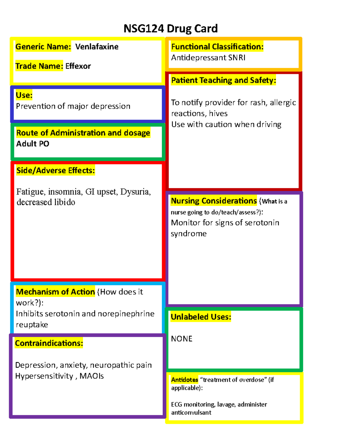 Week 11 Drug Cards - Multiple Drugs in one file - NSG124 Drug Card Side ...