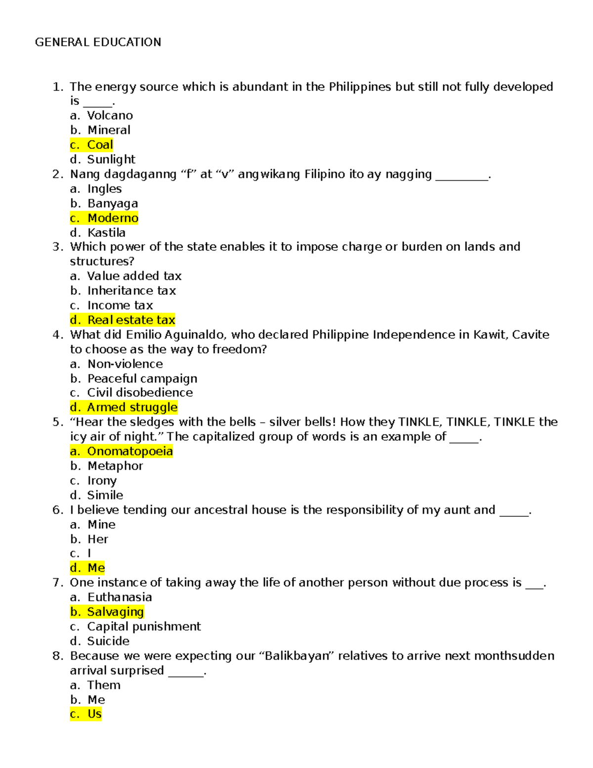 General- Education - Reviewer - GENERAL EDUCATION The energy source ...