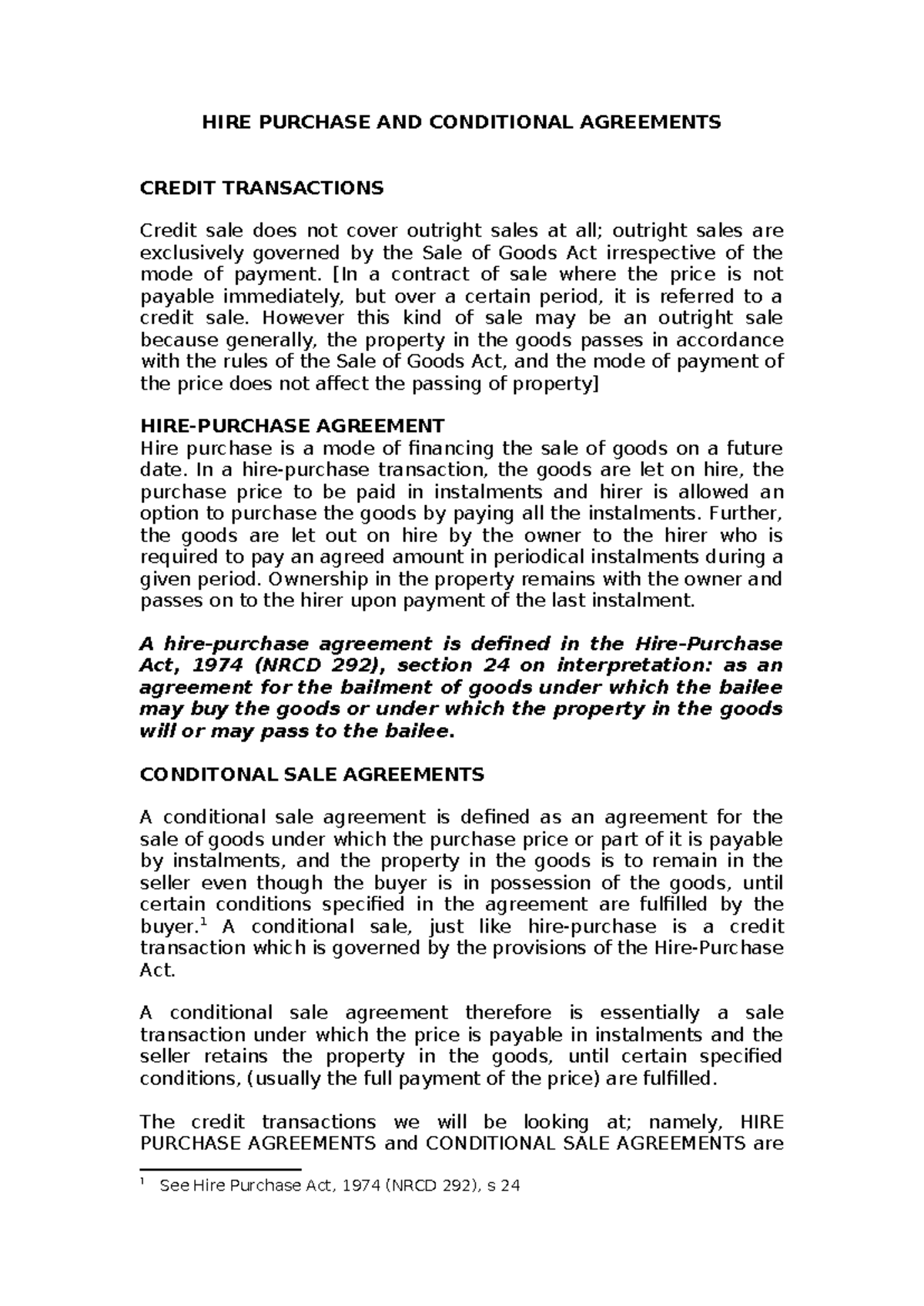 HPA & CSA lecture 1 - Commercial law - HIRE PURCHASE AND CONDITIONAL ...