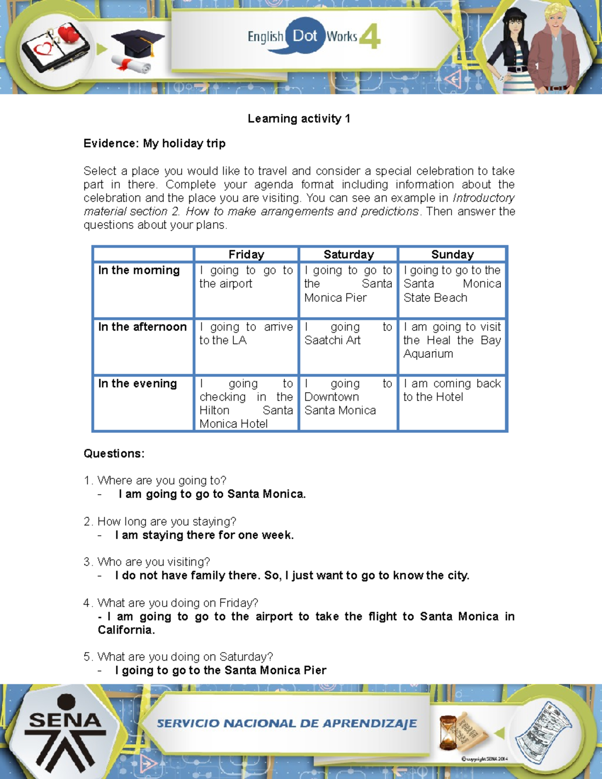 Evidence My holiday trip - Learning activity 1 Evidence: My holiday ...