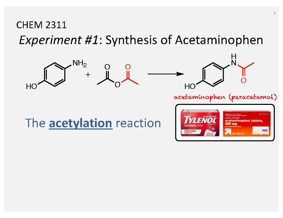 Experiment 1 Lecture Slides - CHEM 2311 Experiment #1 : Synthesis of ...
