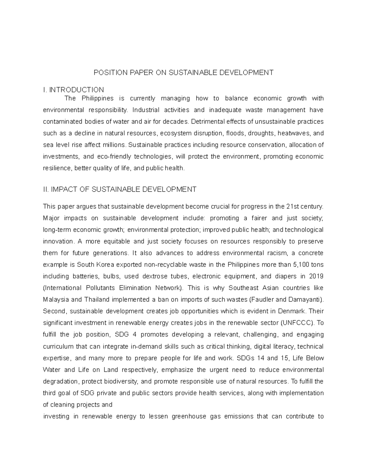 Position Paper Sample - Example of academic writing - POSITION PAPER ON ...