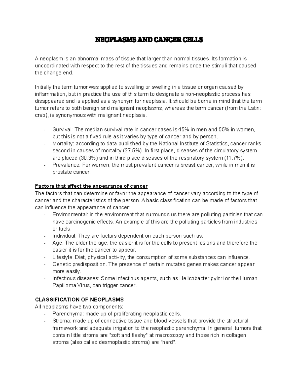 Neoplasms AND Cancer Cells - NEOPLASMS AND CANCER CELLS A neoplasm is ...