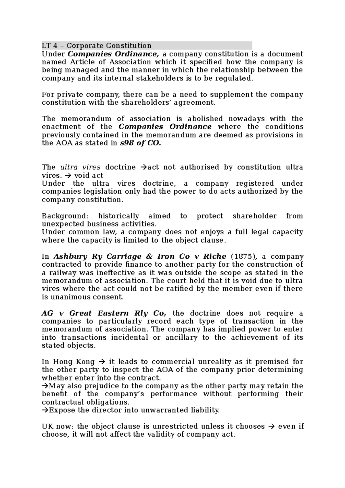 Topic 4 - Corporate Constitution - LT 4 – Corporate Constitution Under ...