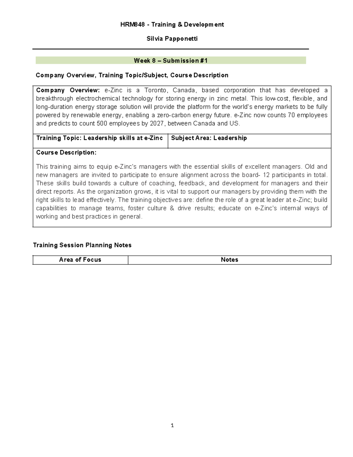Project 1&2- Leadership - HRM848 - Training & Development Silvia ...