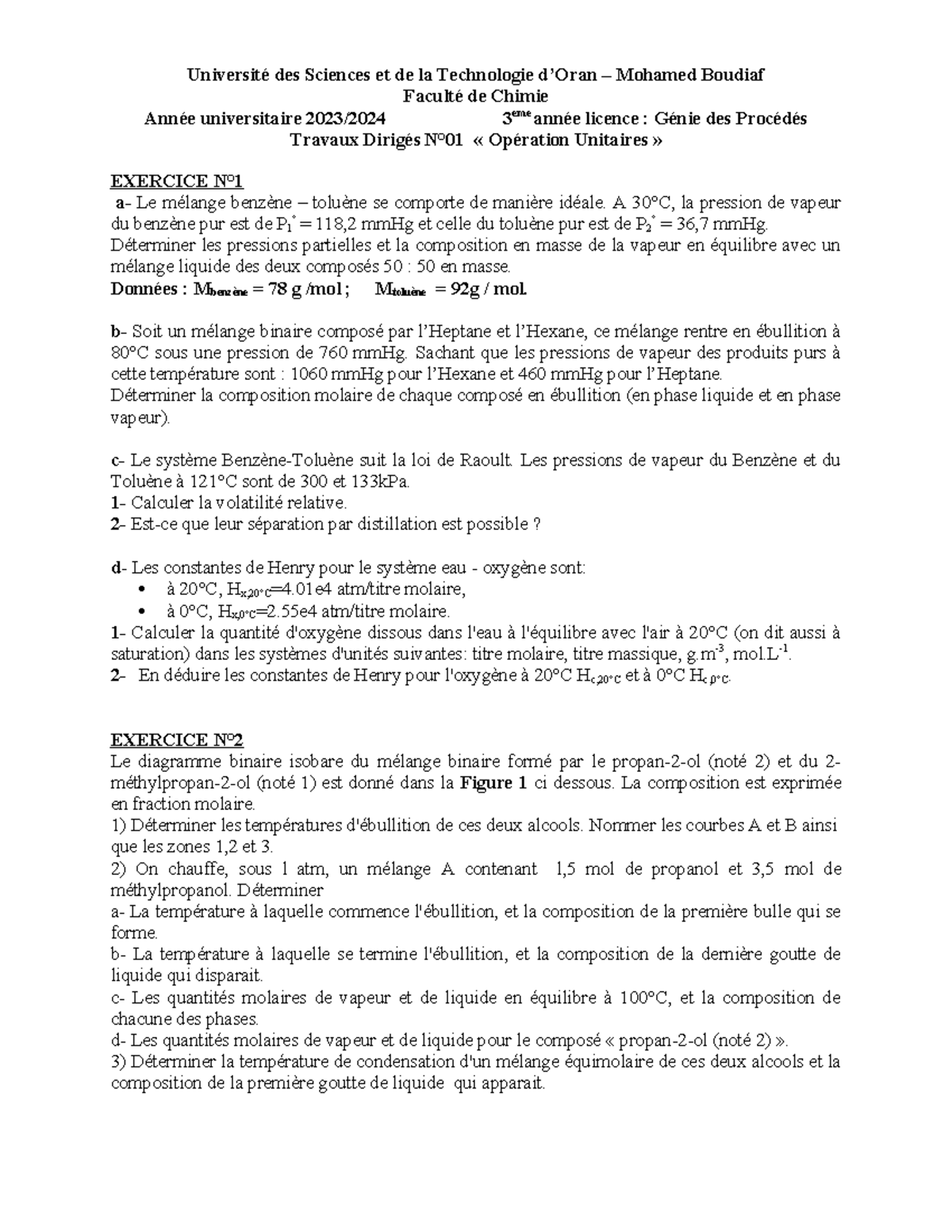 Fiche TD OPU 2023 2024 GP - Université des Sciences et de la Technologie d’Oran – Mohamed ...