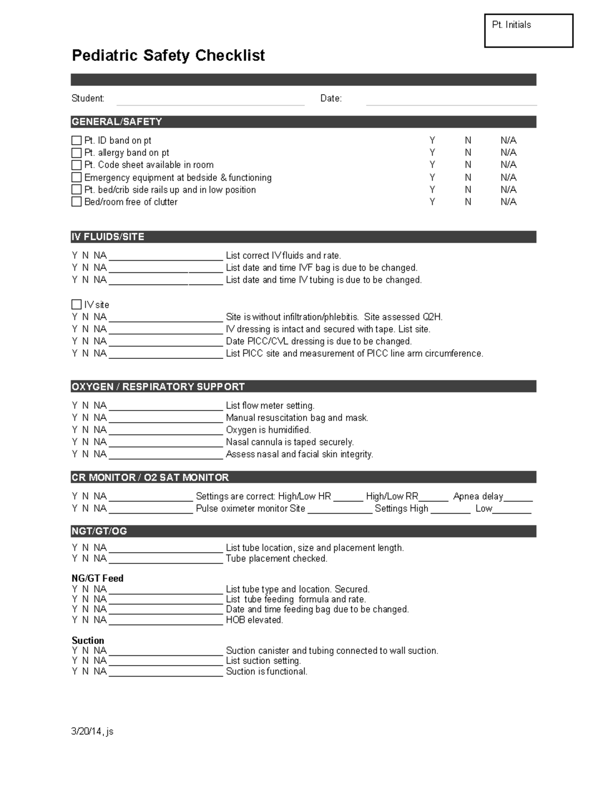N4533 Pediatrics Safety Checklist Spr24 - Pediatric Safety Checklist ...