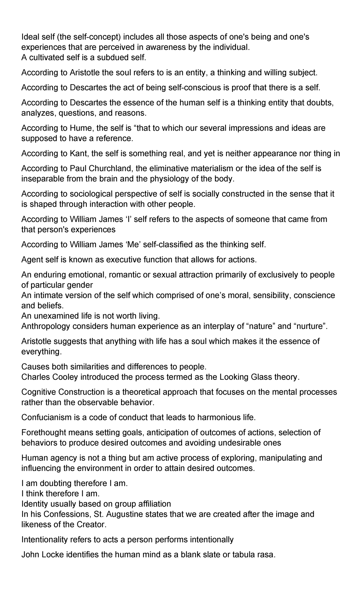 Pointers to review UTS - Very yeees - Ideal self (the self-concept) includes all those aspects ...