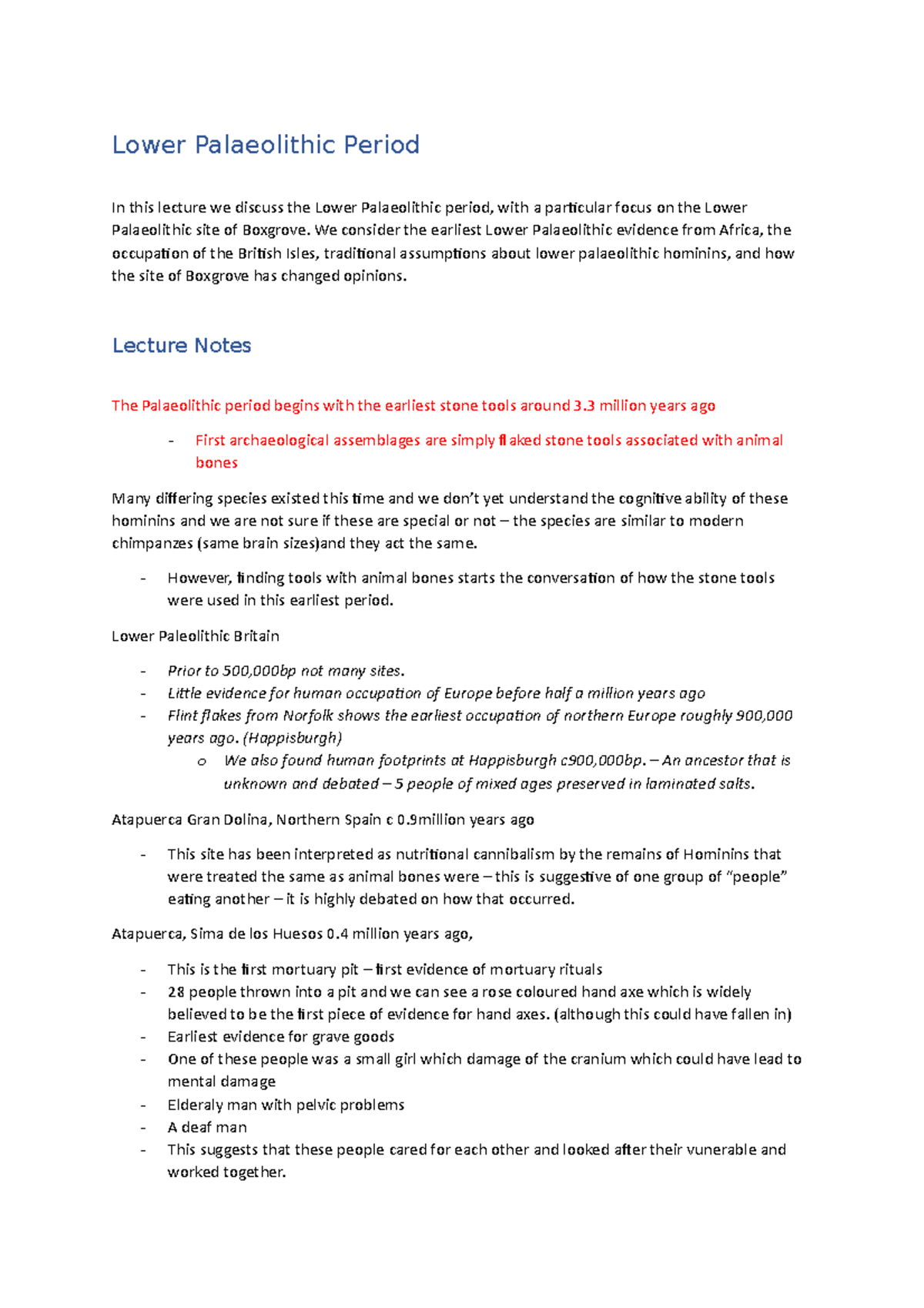 Lower Paleolithic - Lecture notes - Lower Palaeolithic Period In this ...