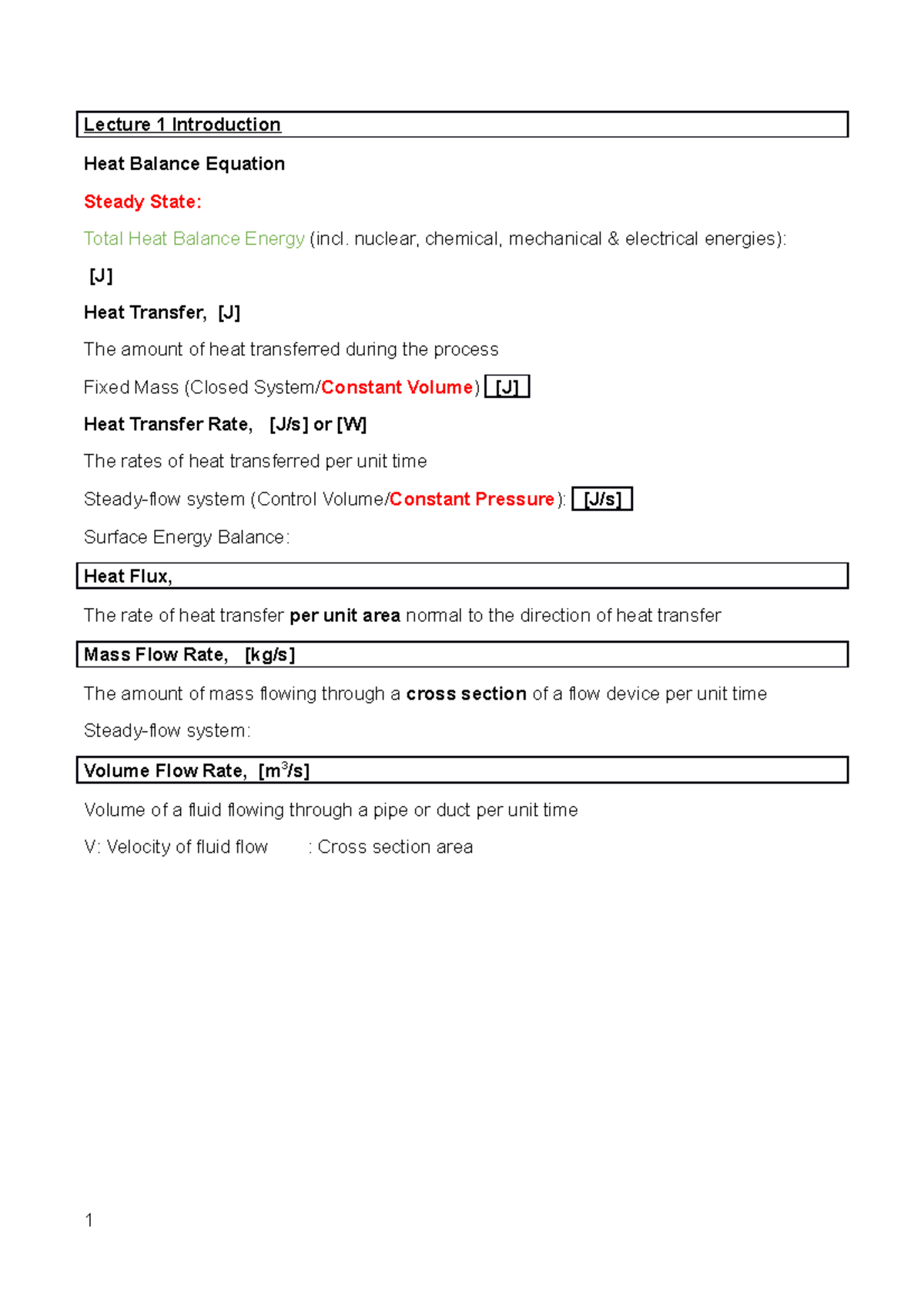 Heat Transfer Note - Lecture 1 Introduction Heat Balance Equation ...