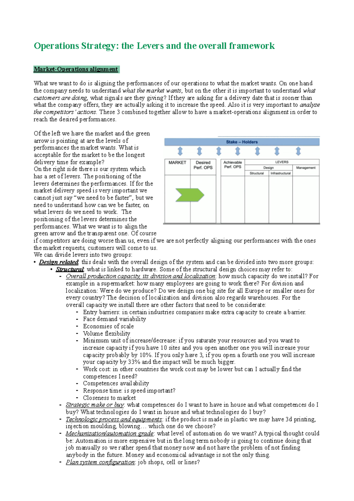 Op. management levers and framework - Operations Strategy: the Levers and the overall framework ...