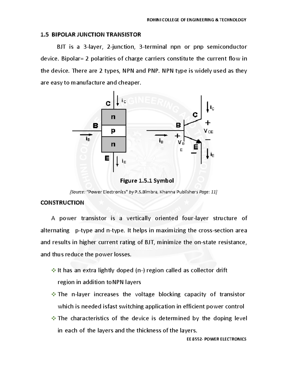 Rohini 15612900989 - Notes - 1 BIPOLAR JUNCTION TRANSISTOR BJT is a 3 ...