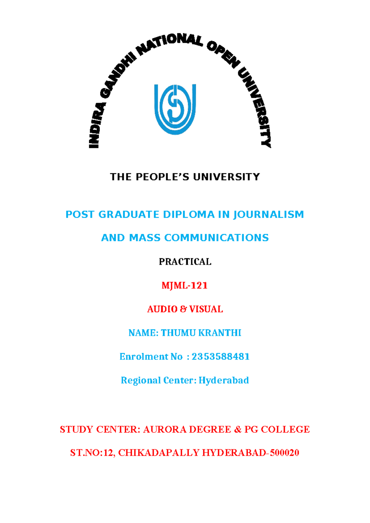 Ignou 1 - title page preparation - Basic Computer Skills - THE PEOPLE’S ...