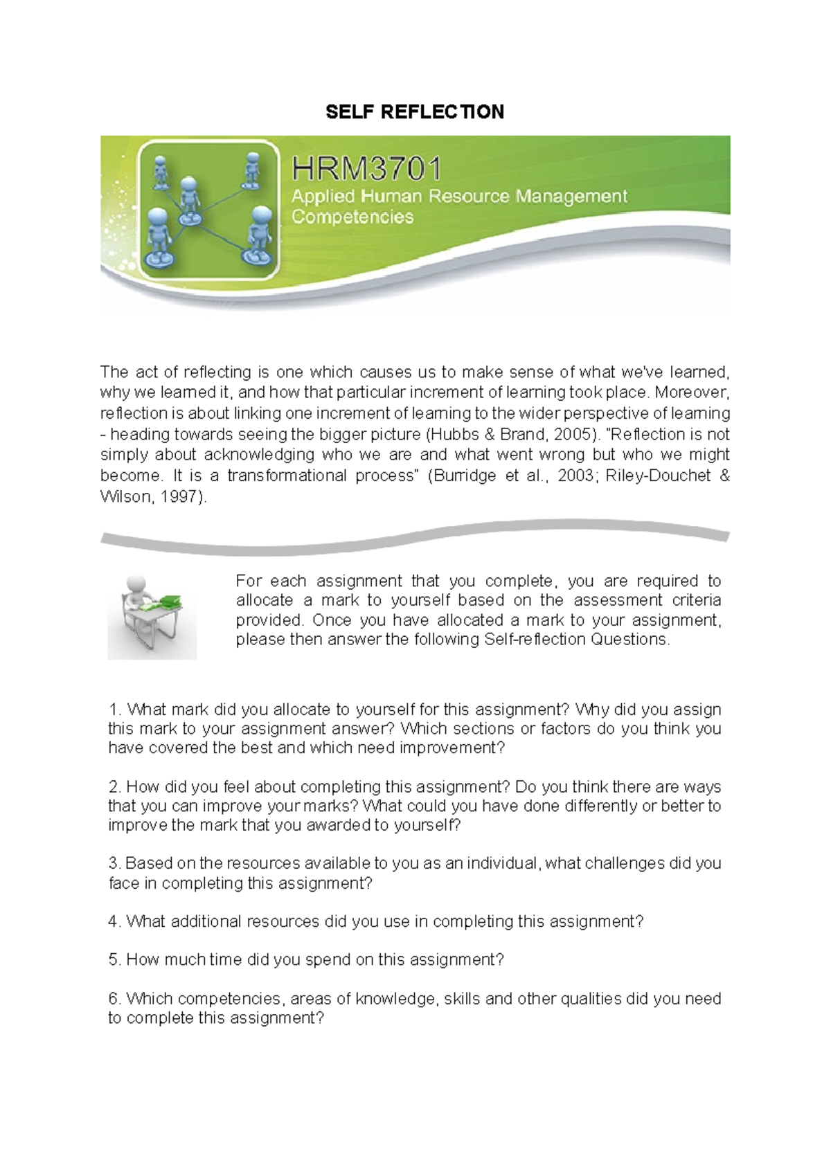 SELF Reflection - Assignment help - SELF REFLECTION The act of ...