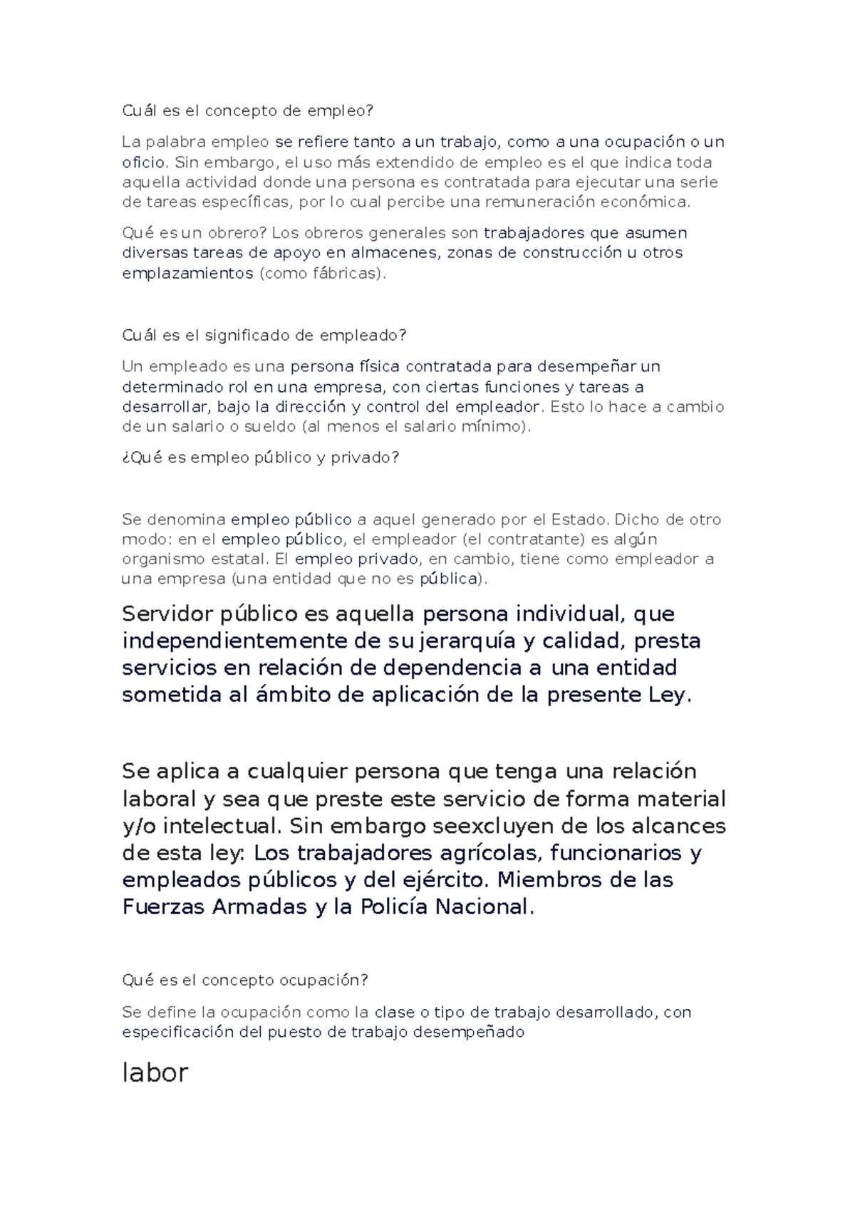 Conceptos - Cuál es el concepto de empleo? La palabra empleo se refiere ...