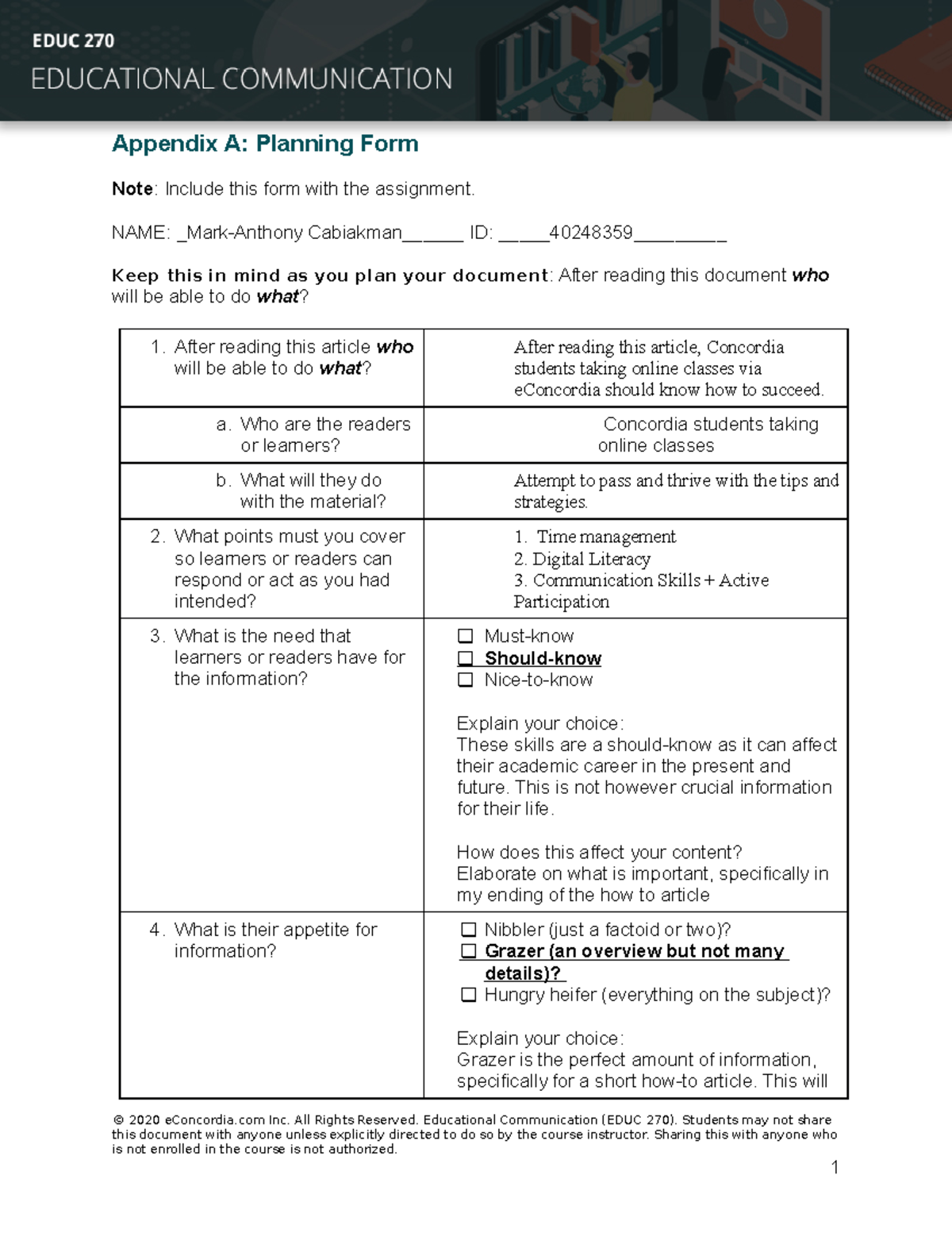 EDUC270 Lesson 7 How To Article - Appendix A: Planning Form Note ...