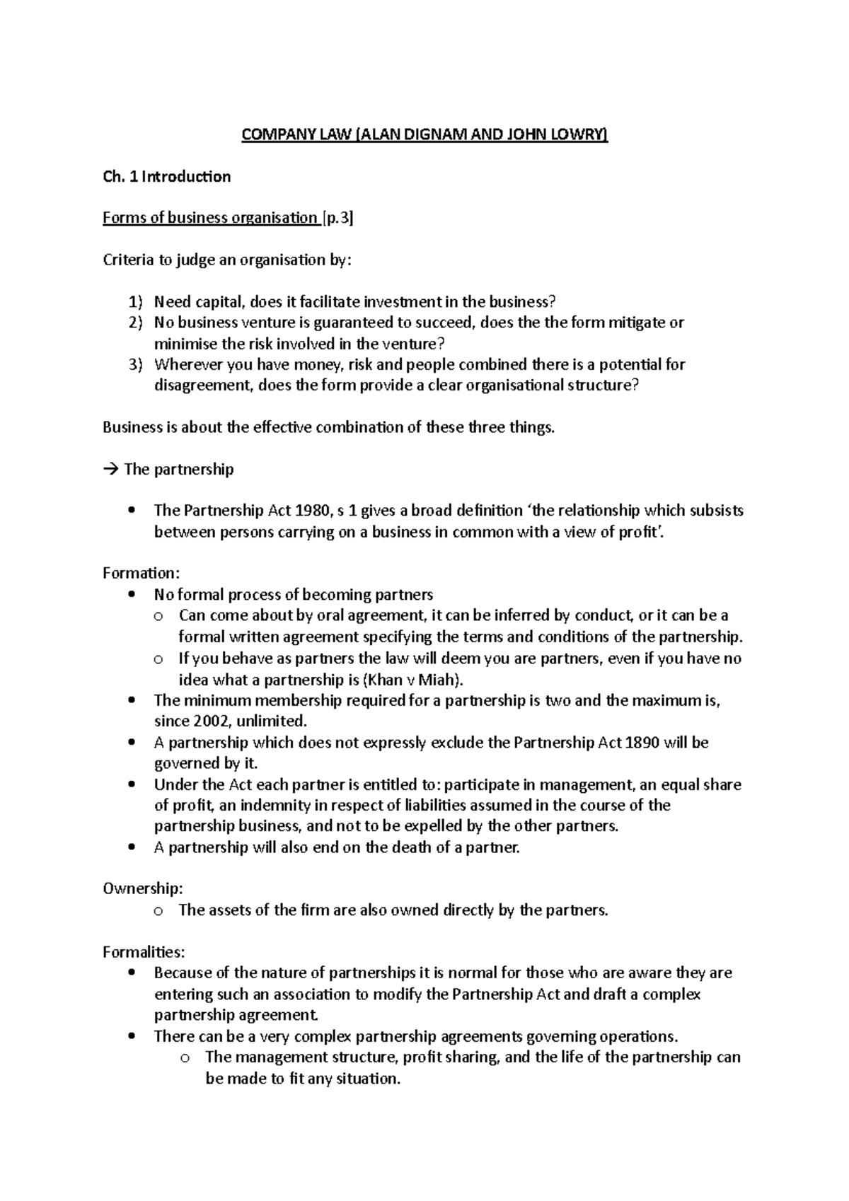 Company Law - Alan and John notes - COMPANY LAW (ALAN DIGNAM AND JOHN ...