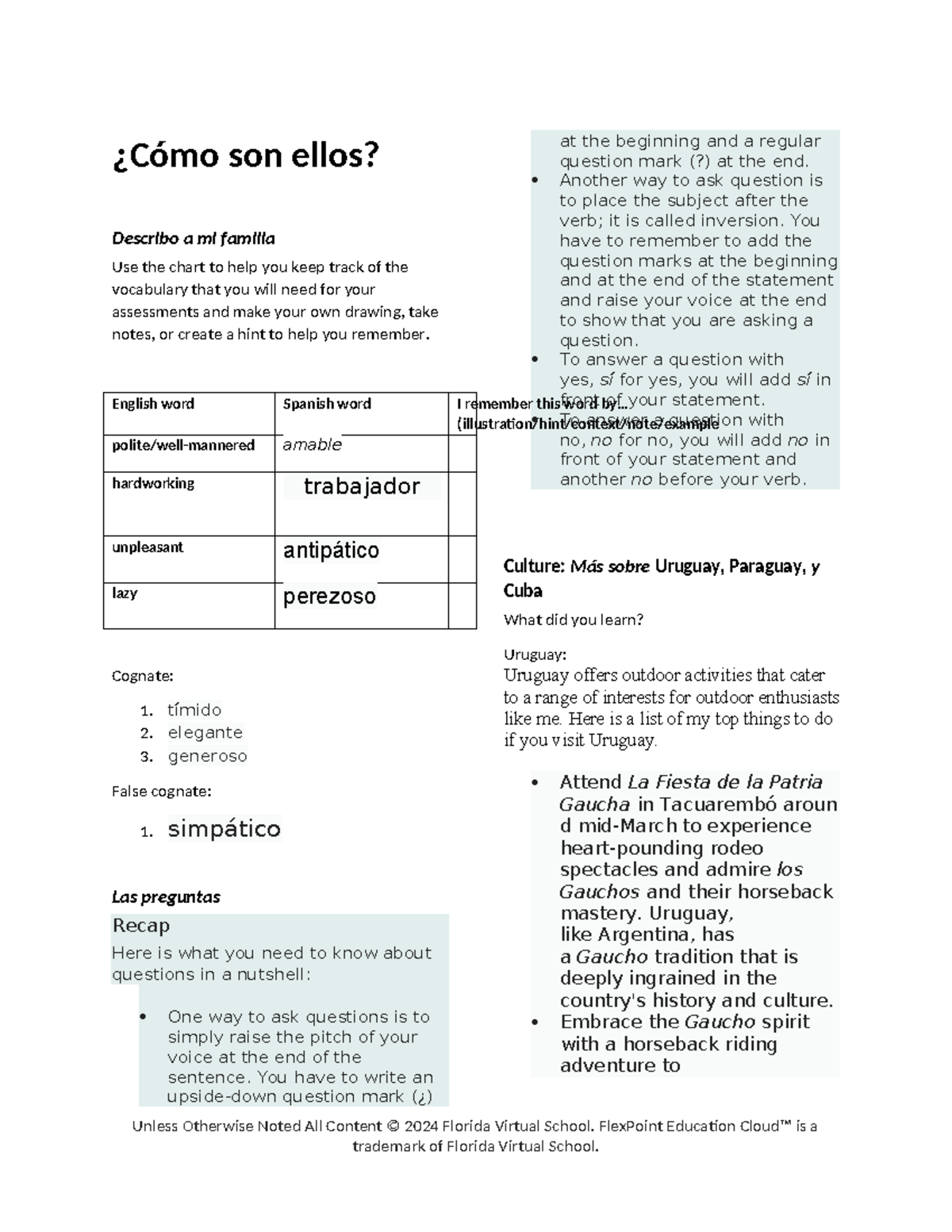 4.04 spanish - notes - ¿Cómo son ellos? Describo a mi familia Use the ...