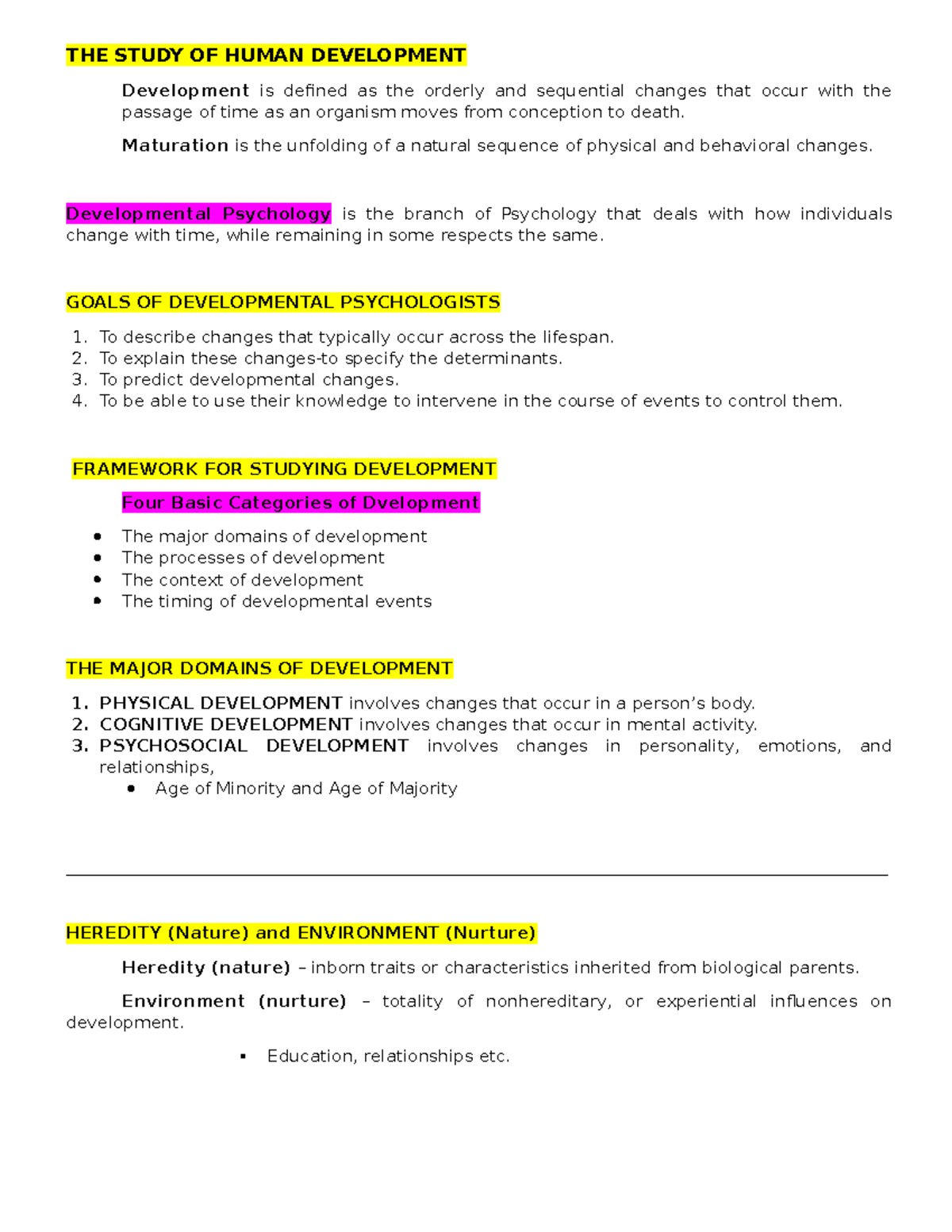 Devpsych Reviewer 2024 - THE STUDY OF HUMAN DEVELOPMENT Development is defined as the orderly ...